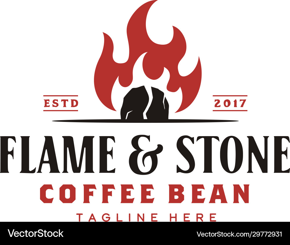 Vintage rustic coffee bean roaster fire flame logo