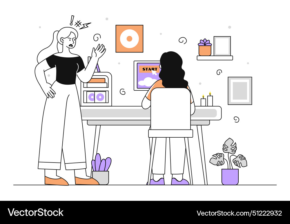 Addiction to games linear Royalty Free Vector Image