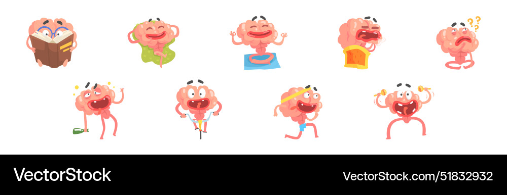 Funny brain character engaged in different Vector Image