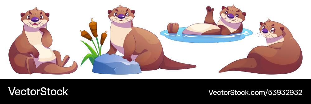 Funny otter cartoon character set Royalty Free Vector Image