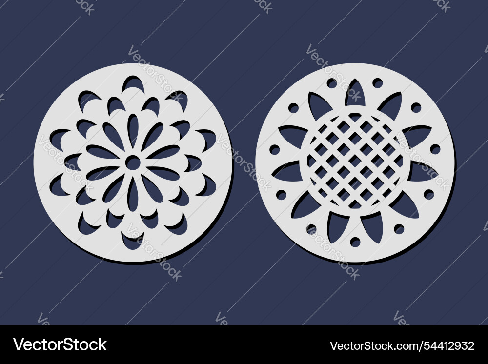 Laser cut circle coaster templates with flowers Vector Image