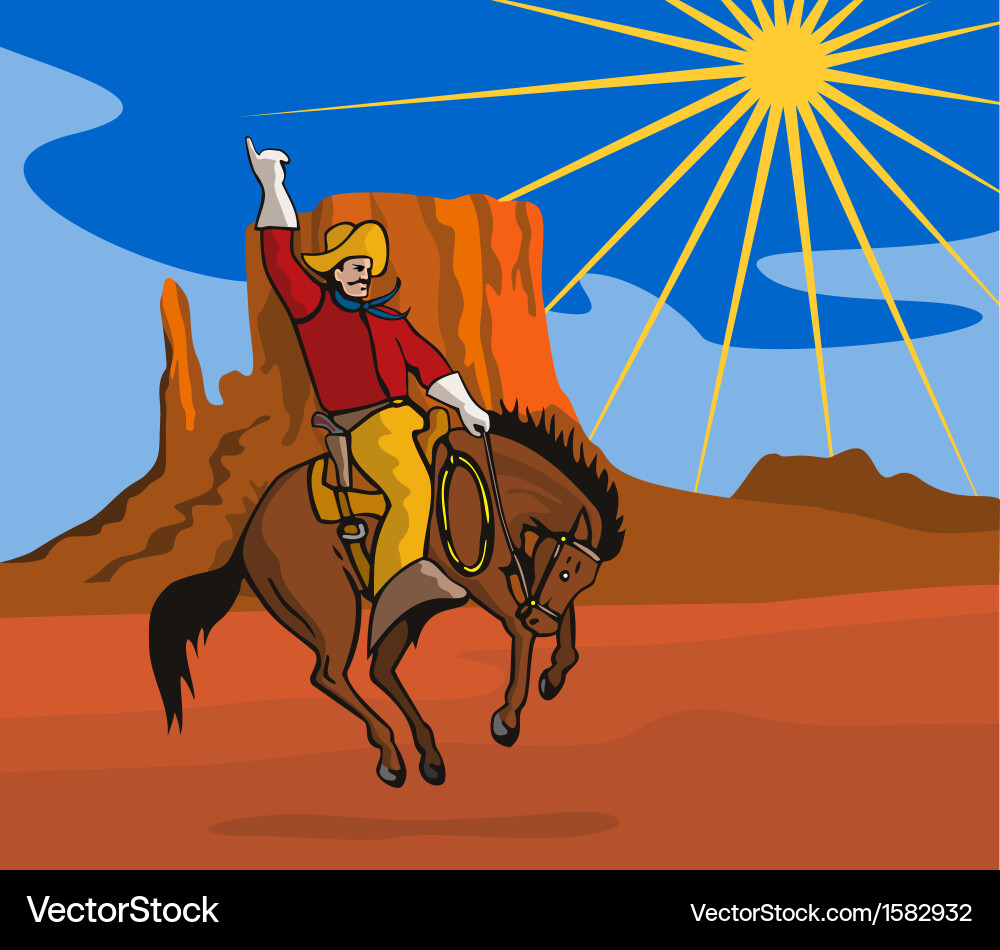 Rodeo cowboy riding horse Royalty Free Vector Image