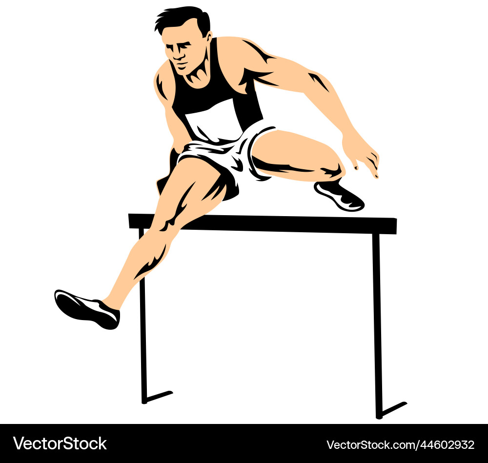 Track and field athlete jumping the hurdles front Vector Image