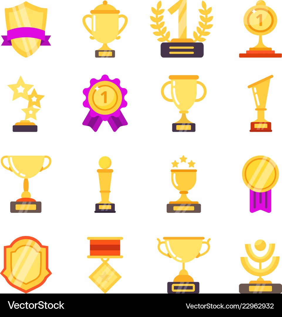 Trophy symbols achievement awards medals Vector Image