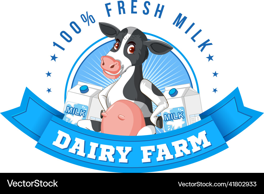 A cow with dairy farm label Royalty Free Vector Image