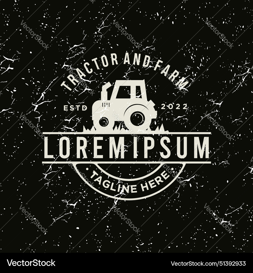 Farming tractor rent vintage logo grunge effect Vector Image