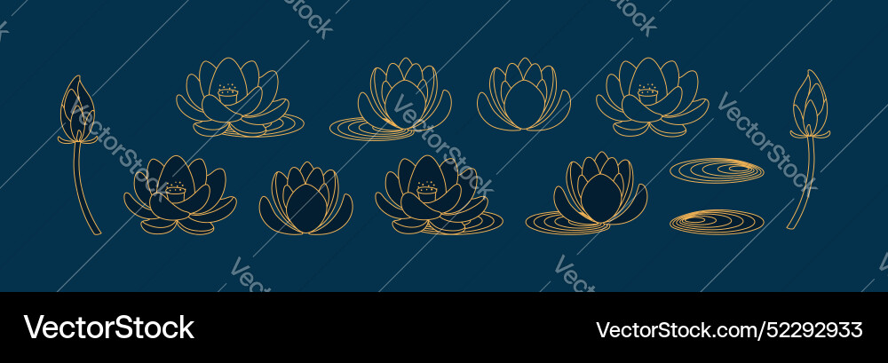Lotus flowers line art design elements collection Vector Image