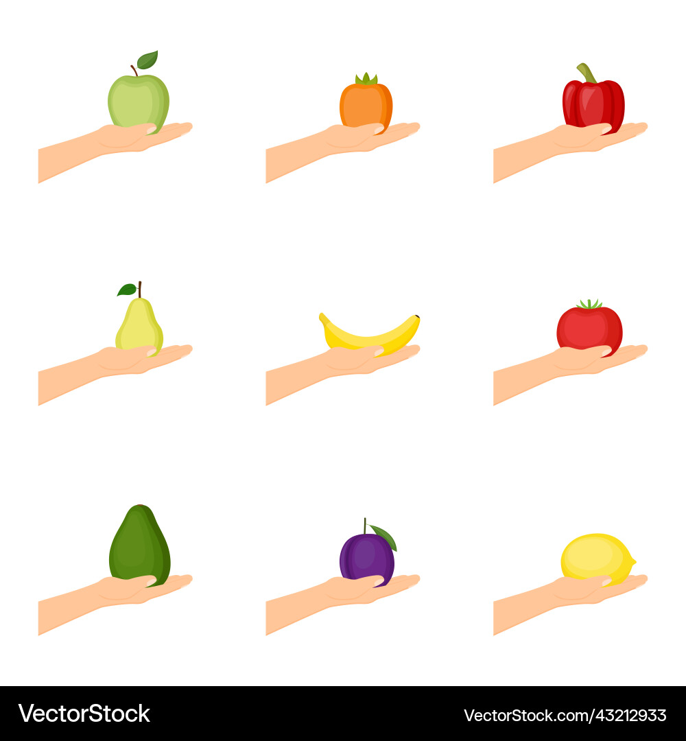 Set of hands holding fruit and vegetable Vector Image