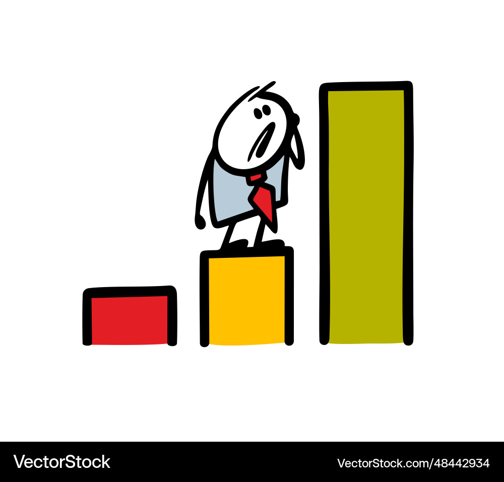 Doodle Puzzle Cartoon Stickman sieht frustriert Vektorbild
