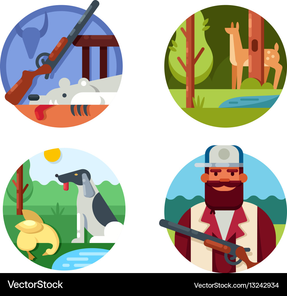 Hunting set icons Royalty Free Vector Image - VectorStock