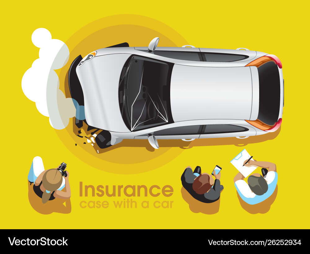 Insurance agents assess car accident damage Vector Image