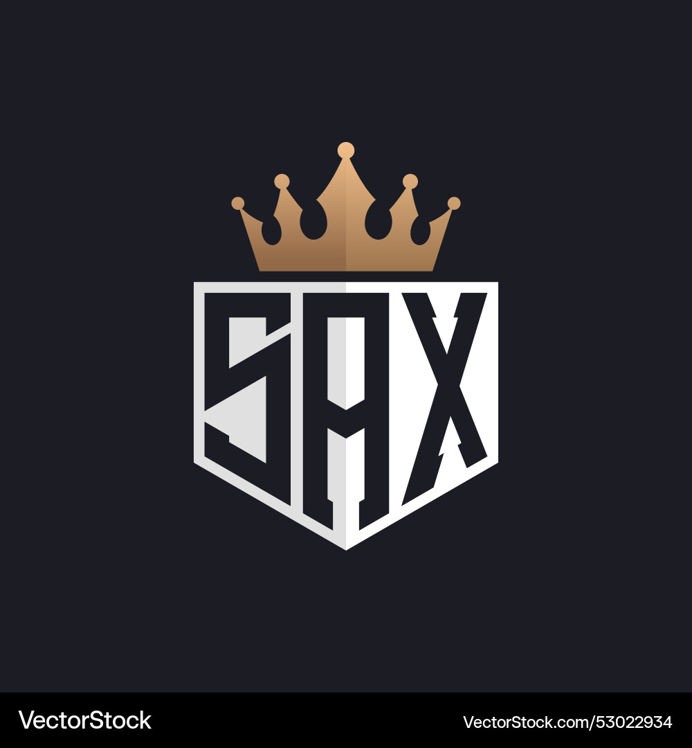 Luxury sax logo with crown elegant initials Vector Image