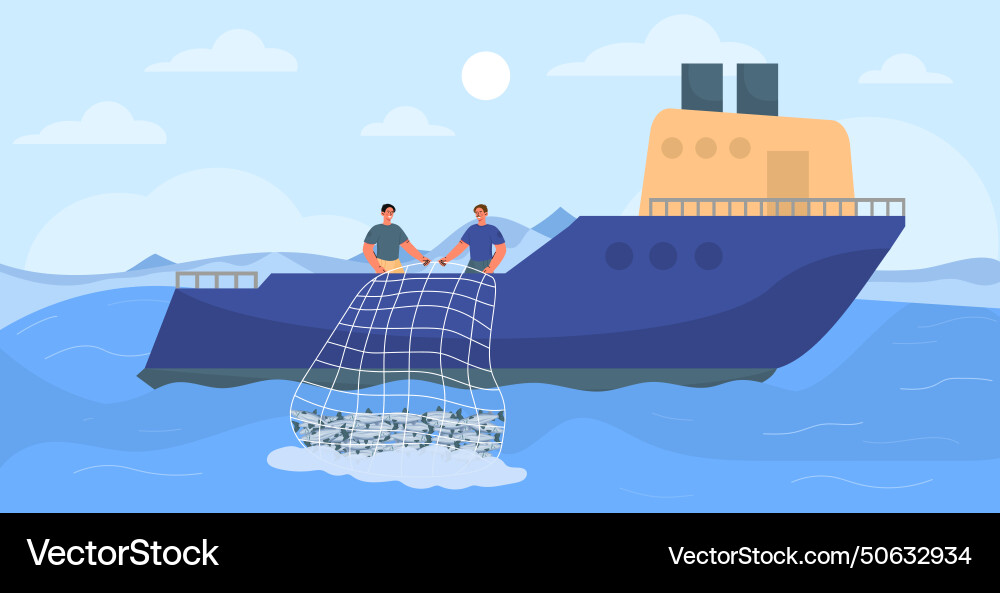 Men at fishing ship concept Royalty Free Vector Image