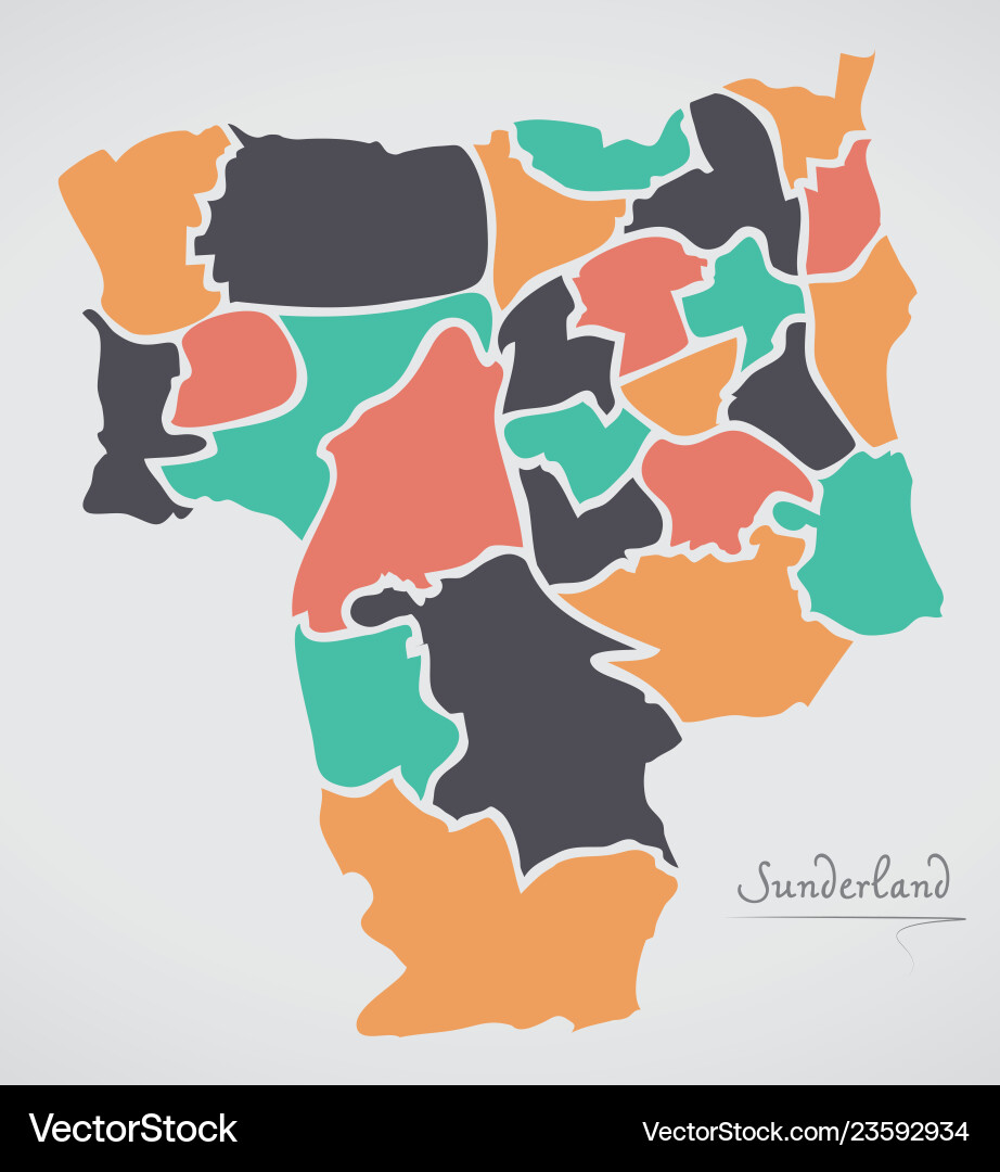 Sunderland map with wards and modern round shapes Vector Image