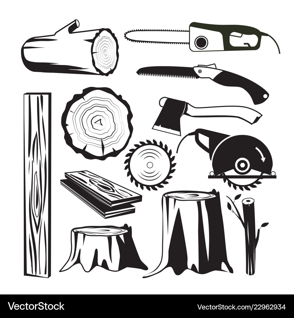 Woodcutting & Forestry Elements Royalty Free Vector
