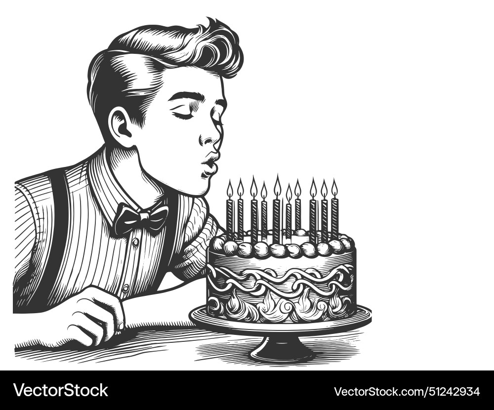 Young man blowing out birthday candles Royalty Free Vector