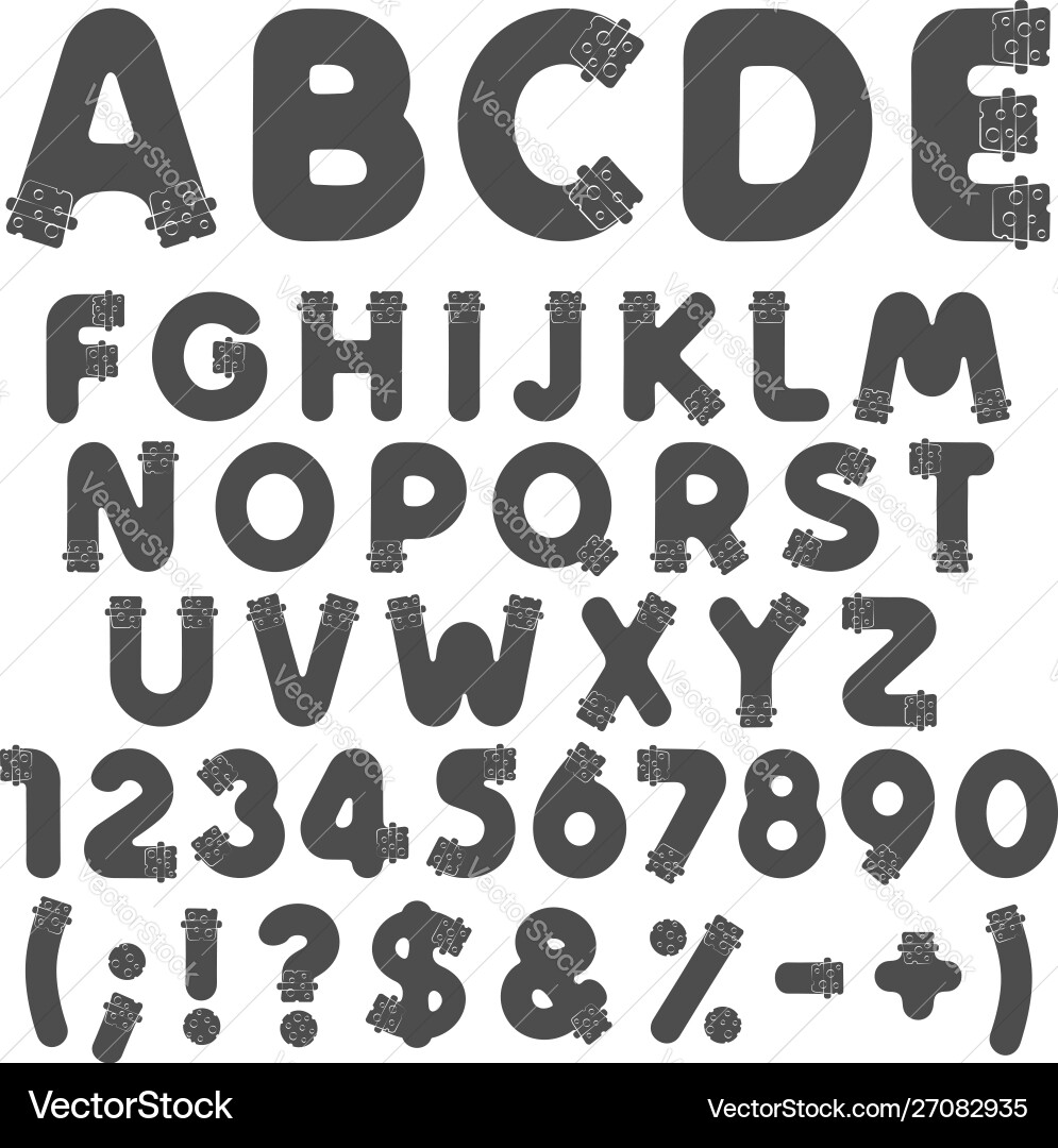 Alphabet numbers from vials tubes with corks Vector Image