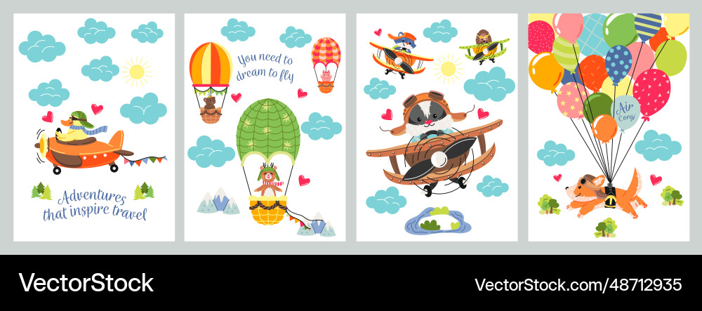 Animal Pilots Wall Art Set Royalty Free Vector Image
