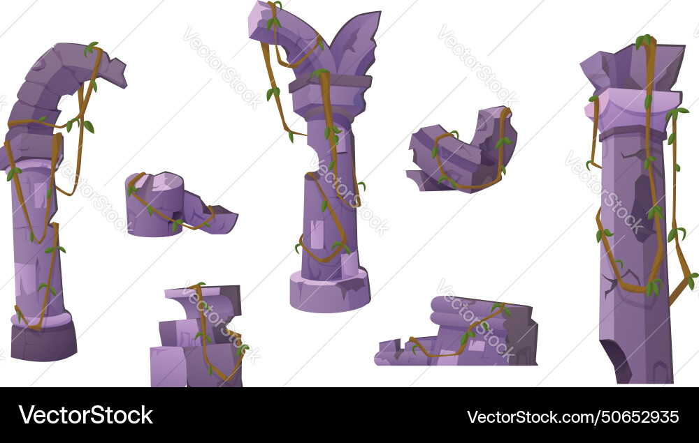 Broken ancient column pieces on white background Vector Image