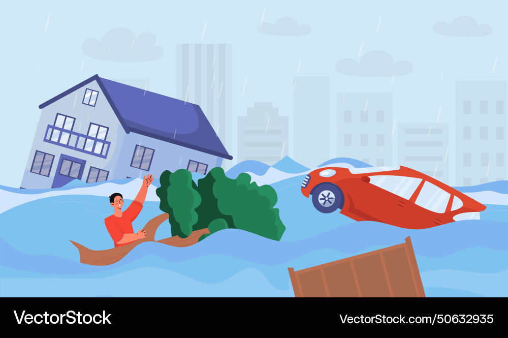 City suffer from flood Royalty Free Vector Image