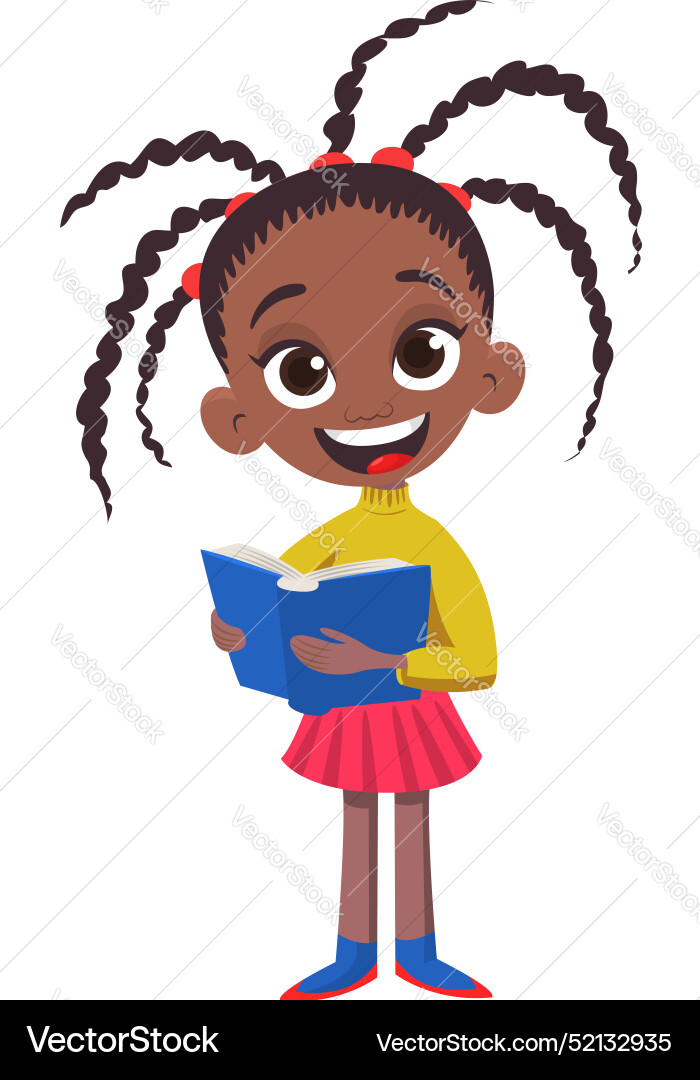 Cute little afro-american girl reading a book Vector Image