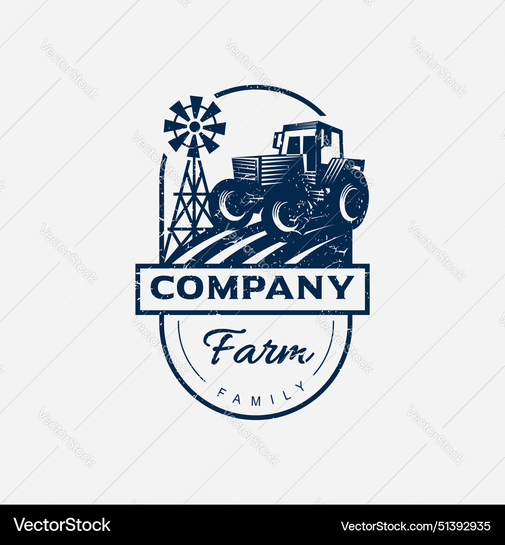 Farming tractor rent vintage logo grunge effect Vector Image