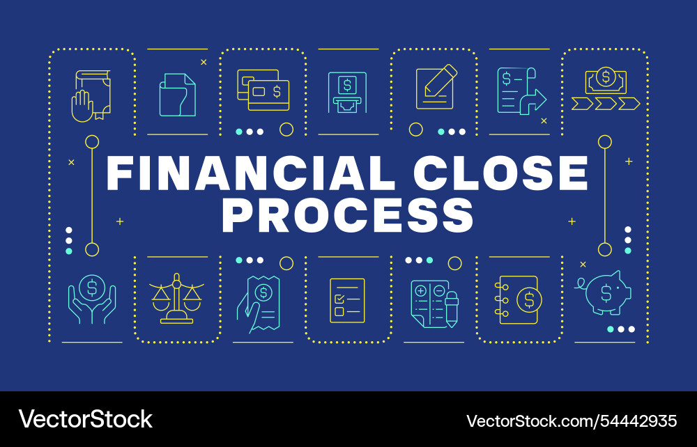 Financial close management blue word concept Vector Image