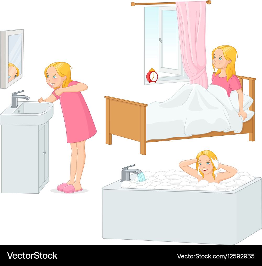 Girl doing her morning routine Royalty Free Vector Image