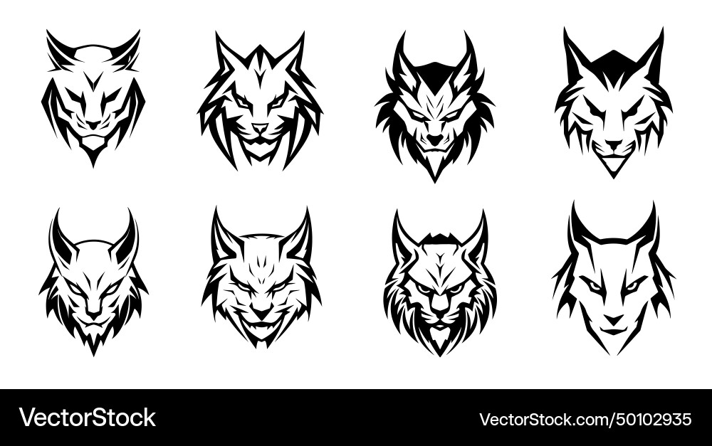 Head of lynx or bobcat set Royalty Free Vector Image