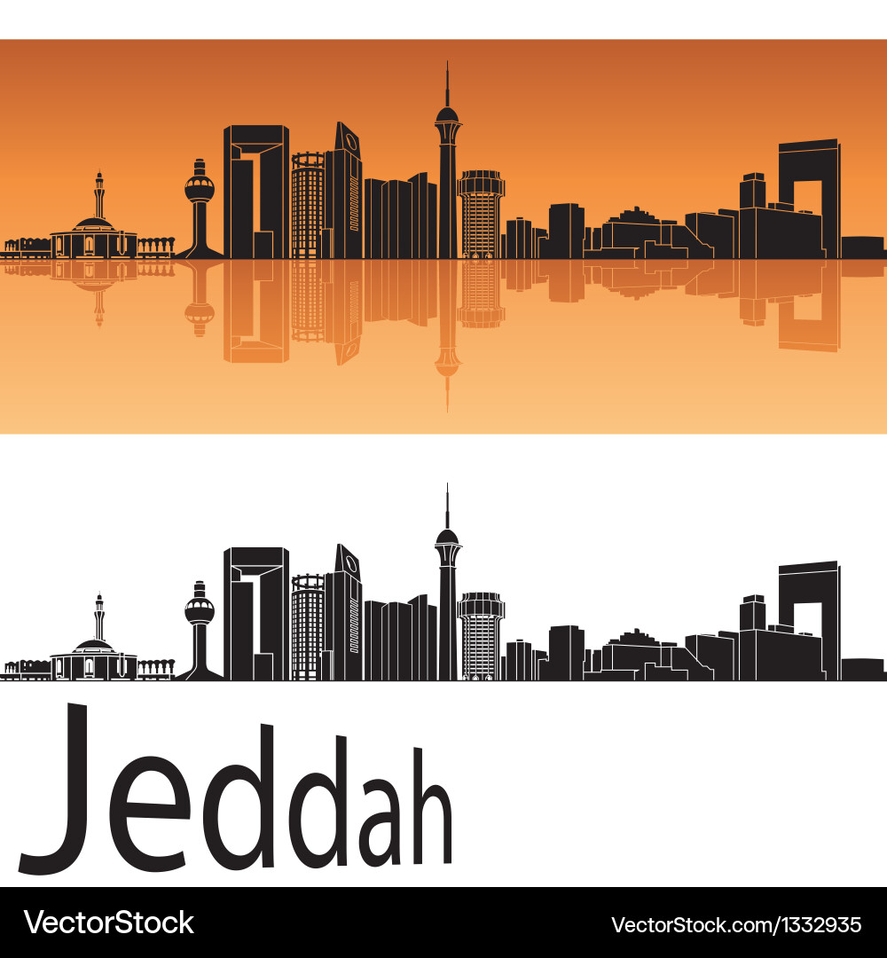 Jeddah skyline in orange background Royalty Free Vector