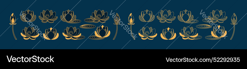 Lotus flowers line art design elements collection Vector Image