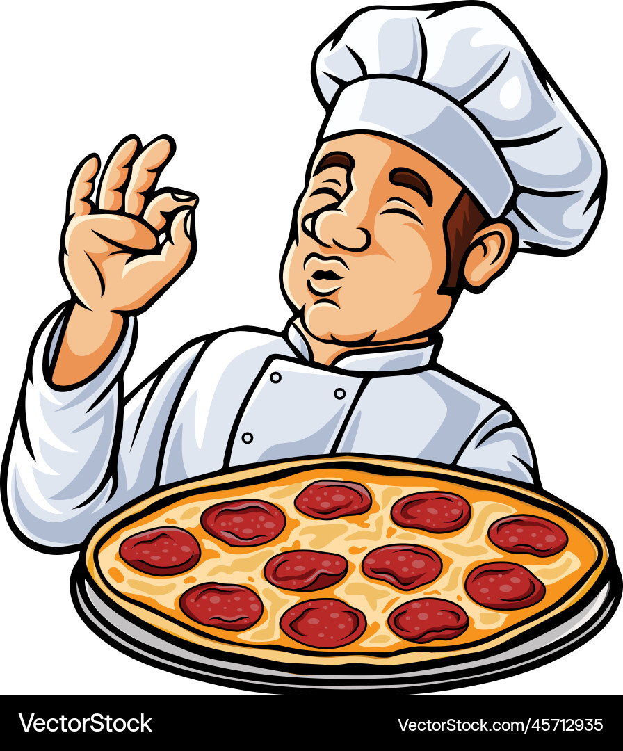 Pizza chef man cartoon character Royalty Free Vector Image