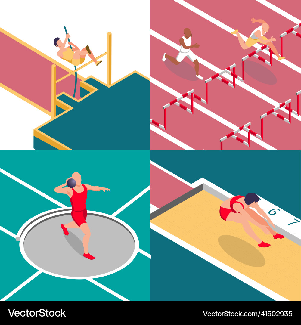 Sportsman athletics square compositions Royalty Free Vector