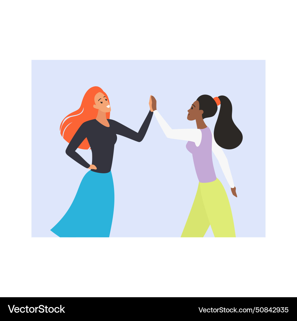 Two girls give high five gesture female Royalty Free Vector
