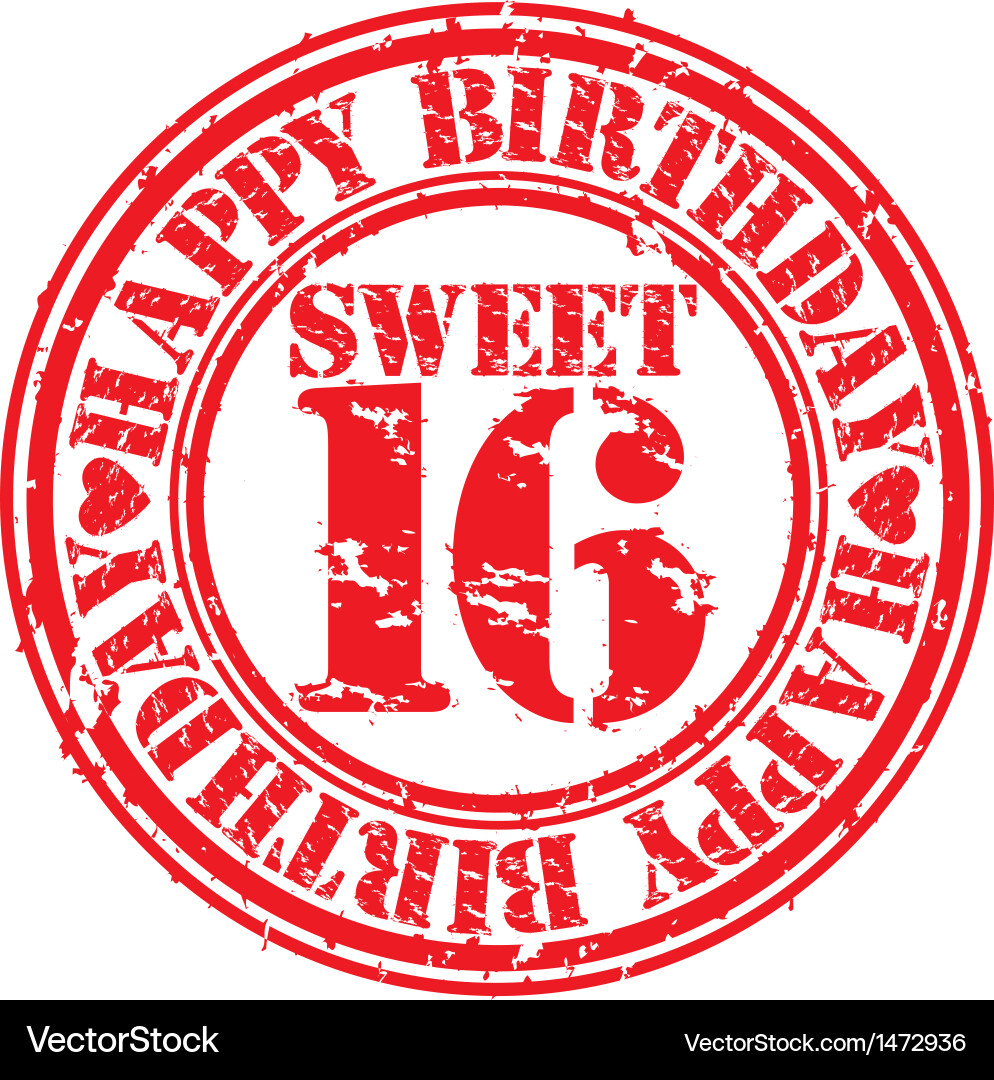 16th Birthday Rubber Stamp - Grunge Style Vector Image