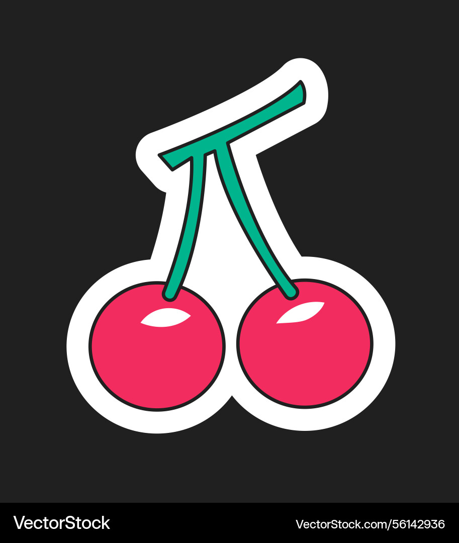 Cherry fruit sticker icon on black background Vector Image