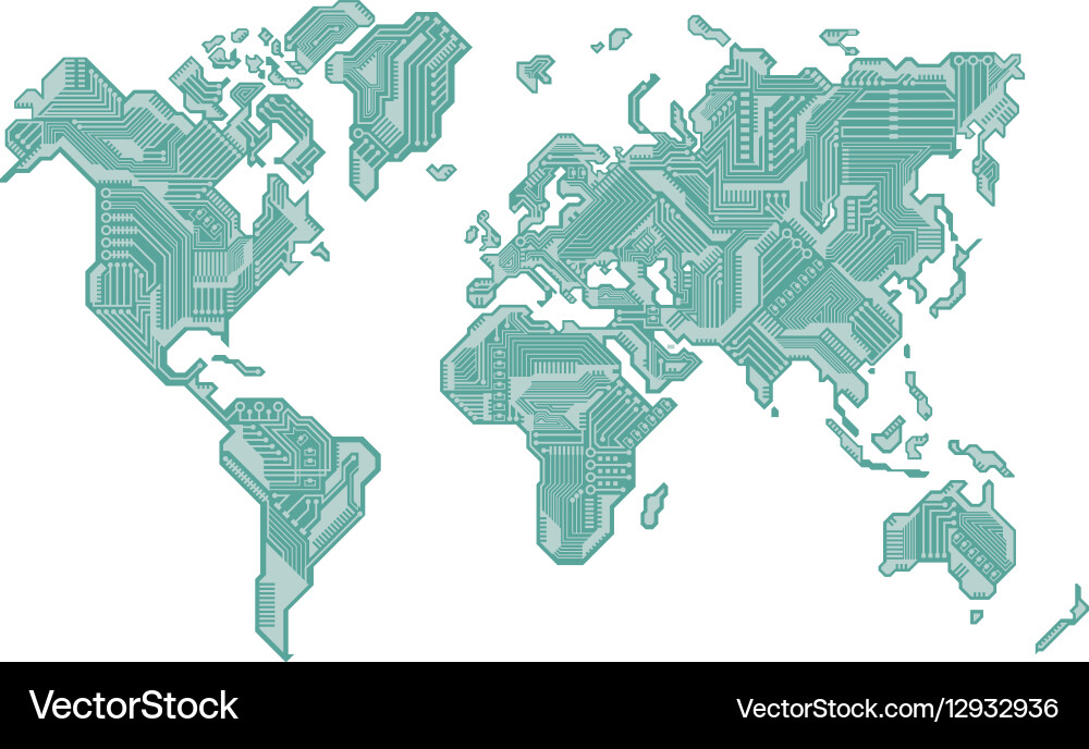 Circuit World Map Royalty Free Vector Image - VectorStock
