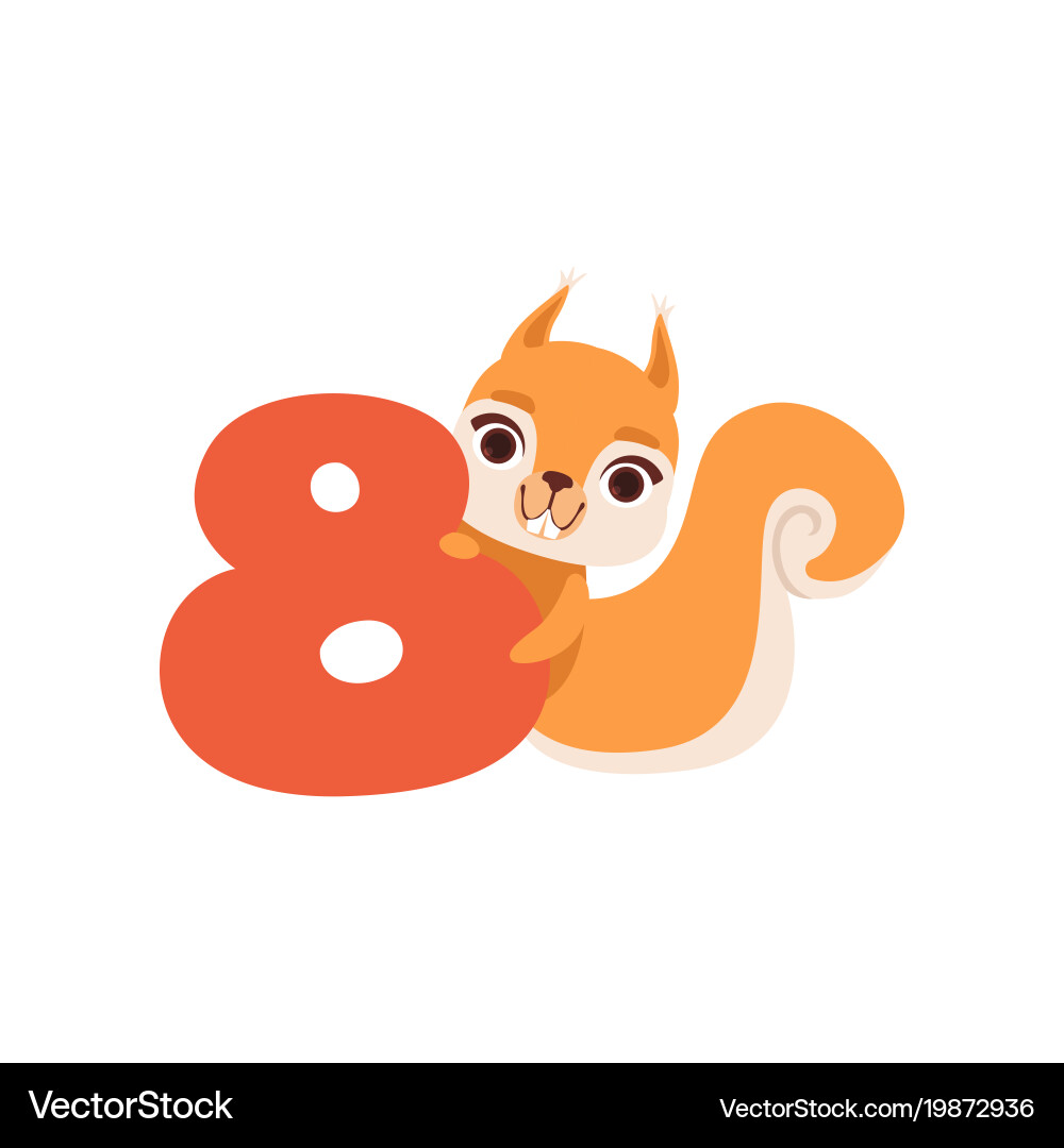 Funny cute squirrel animal and number eight Vector Image