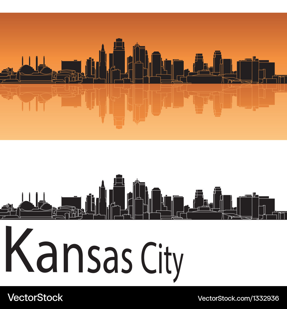 Kansas city skyline in orange background Vector Image