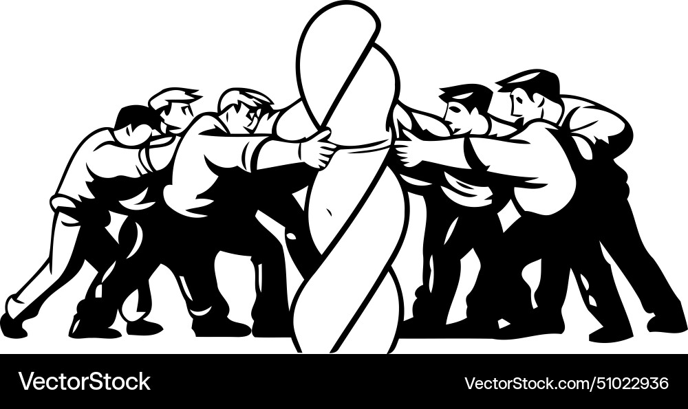 Teamwork of workers in orange uniform on white Vector Image