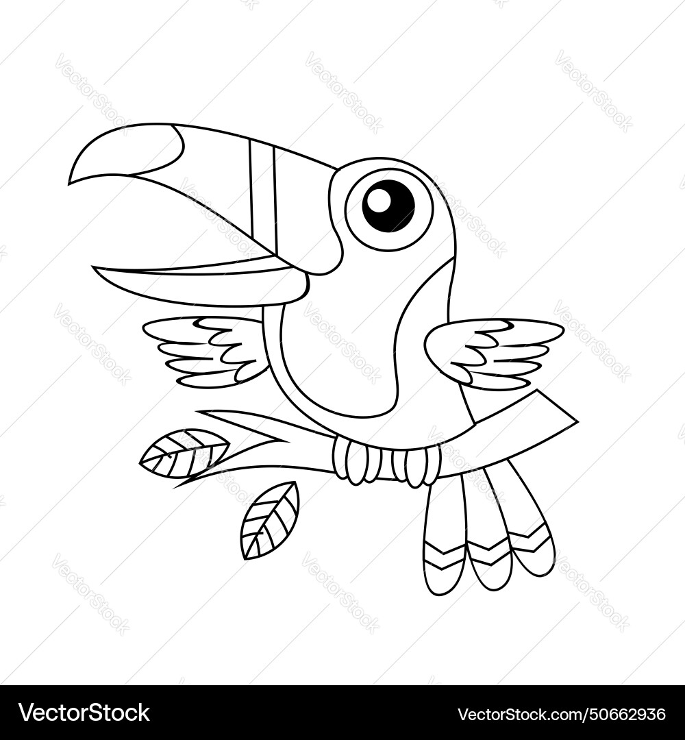 Toucan bird drawing line cute black white Vector Image