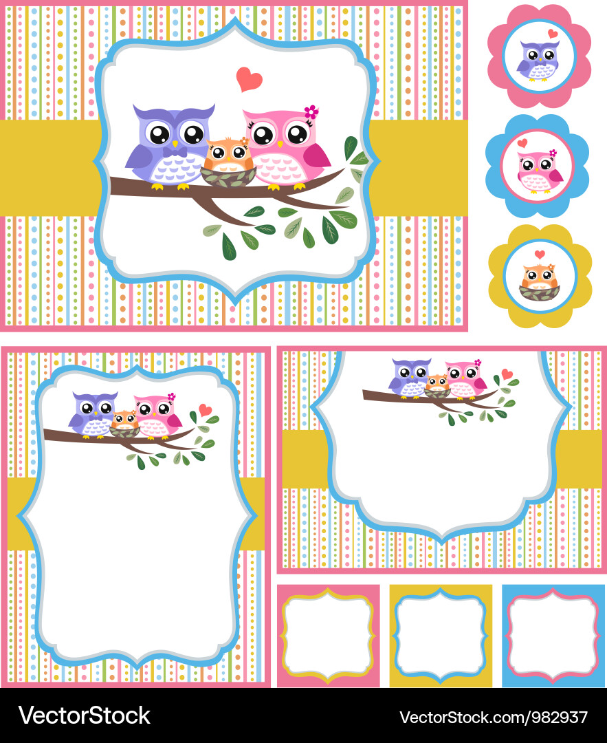 Baby shower bird card set Royalty Free Vector Image