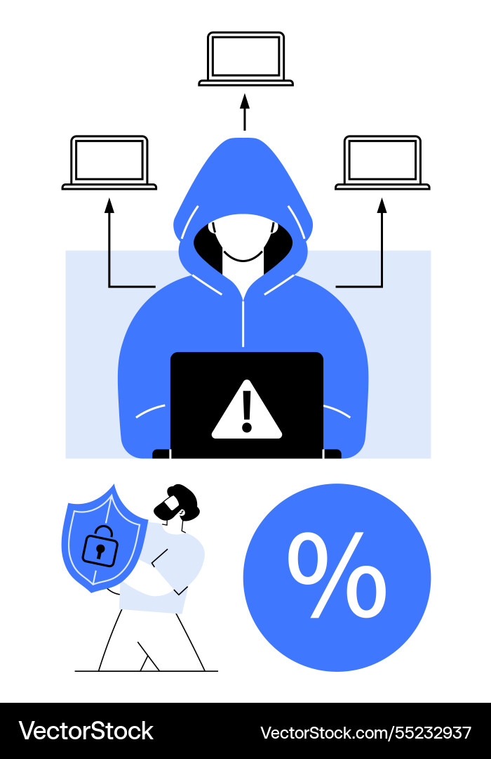 Cybersecurity threats and protection hacker and Vector Image