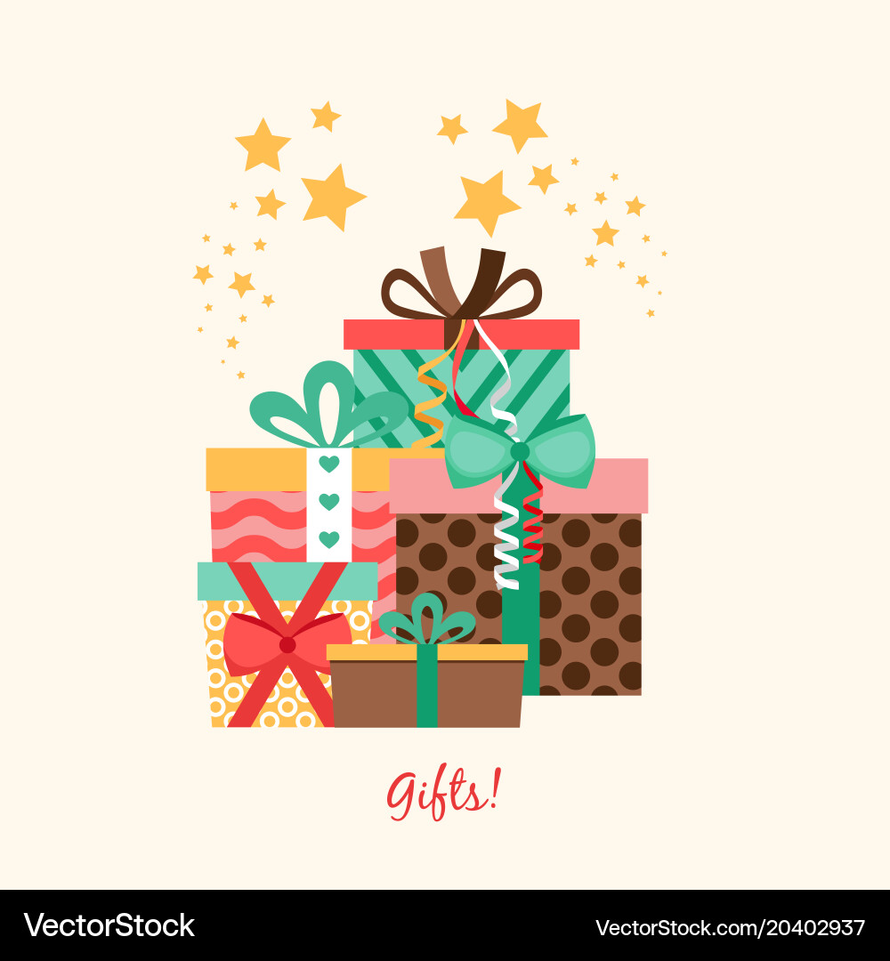 Five gift boxes poster design Royalty Free Vector Image