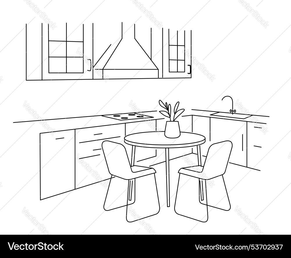 Line Art Kitchen Sketch Royalty Free Vector Image