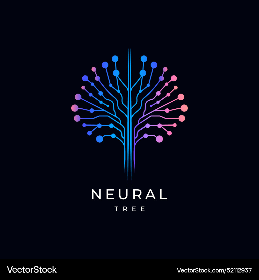 Neural tree logo with gradient colors Royalty Free Vector