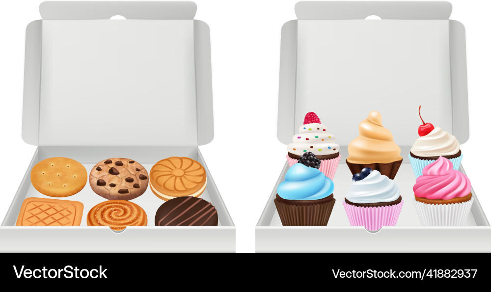 Realistic Cupcakes and Cookies Royalty Free Vector Image