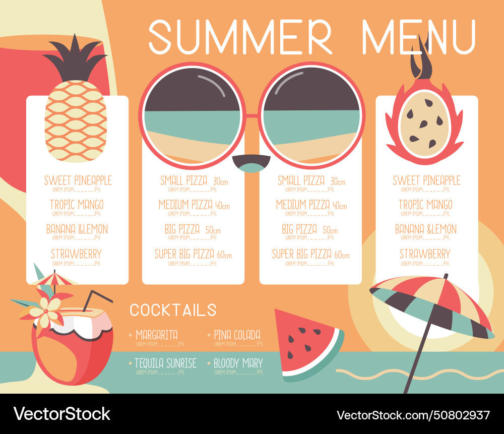 Retro summer restaurant menu design Royalty Free Vector