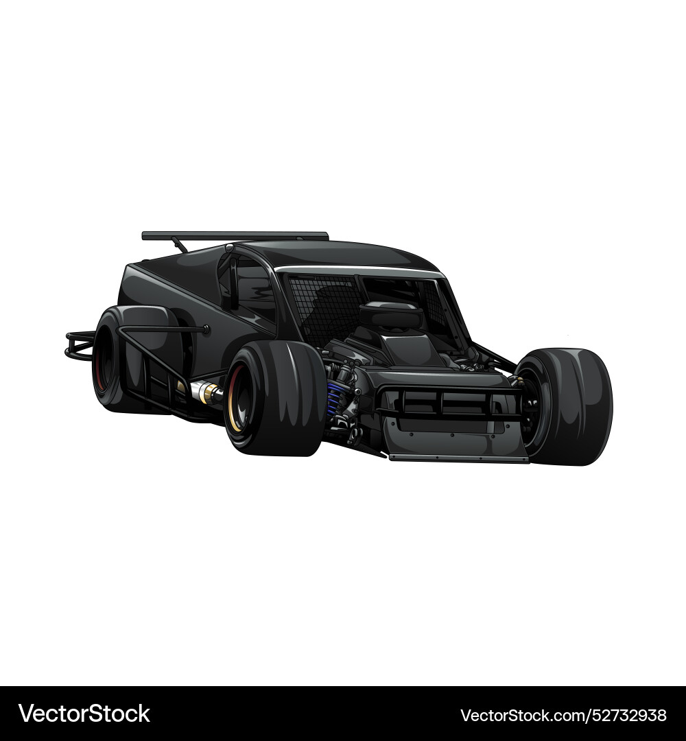 Black drag racing car with grey strip Royalty Free Vector