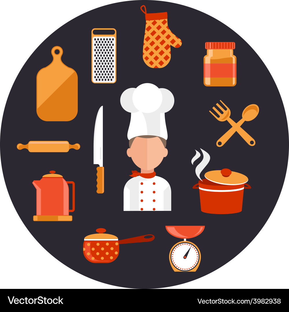 Cooking serve meals and food preparation elements Vector Image